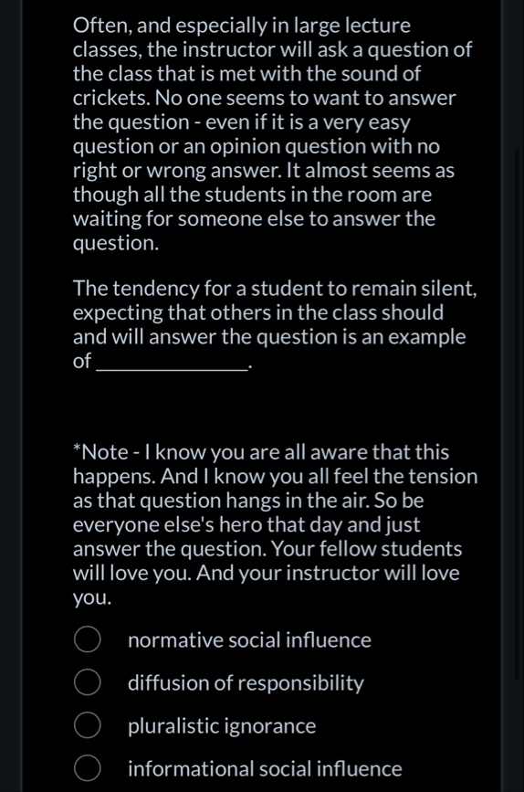 Solved Often, and especially in large lecture classes, the | Chegg.com