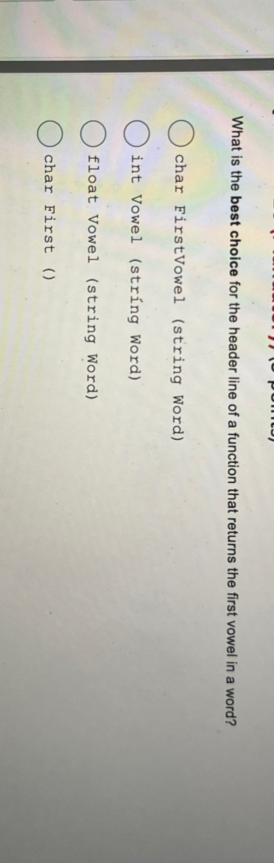 Solved What is the best choice for the header line of a | Chegg.com