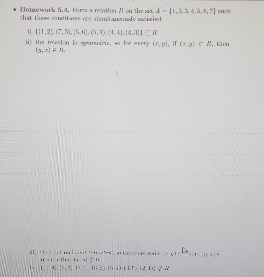 Solved • Homework 5.4. Form a relation on the set A = {1, 2, | Chegg.com