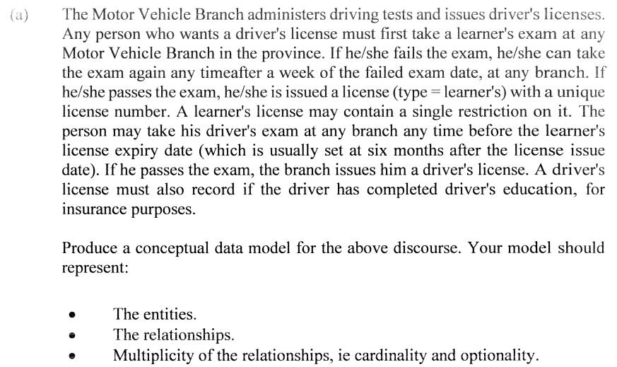 Solved The Motor Vehicle Branch administers driving tests | Chegg.com