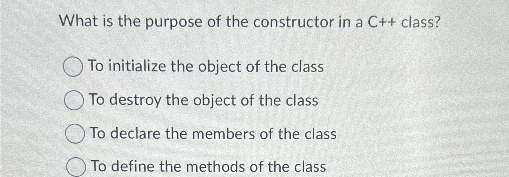 Solved What is the purpose of the constructor in a C++ | Chegg.com