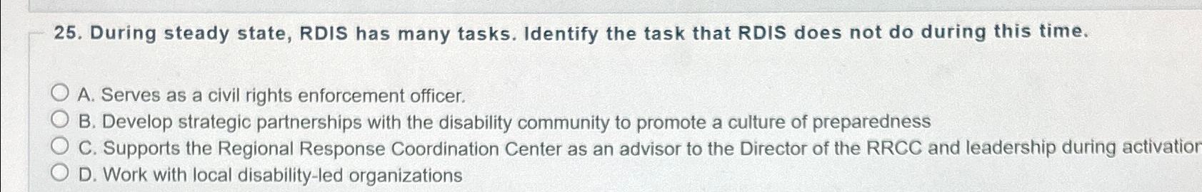 Solved During steady state, RDIS has many tasks. Identify | Chegg.com