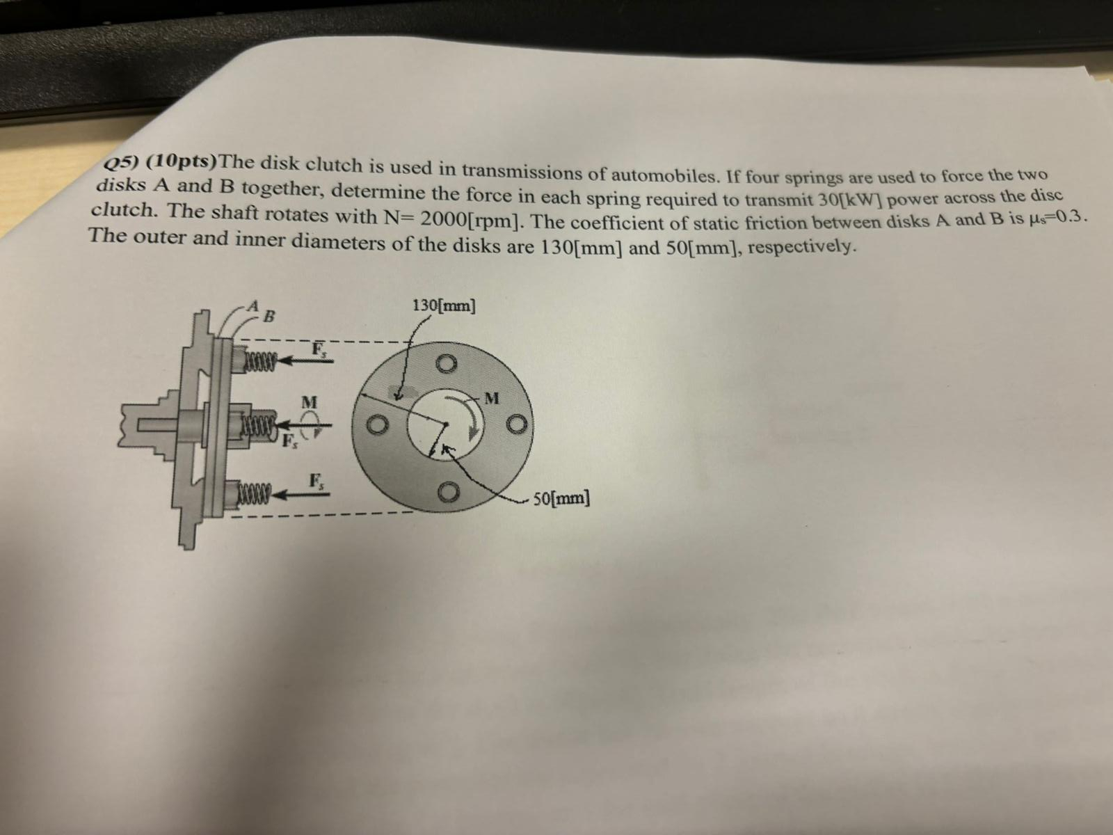 The disk clutch is used in transmissions of | Chegg.com