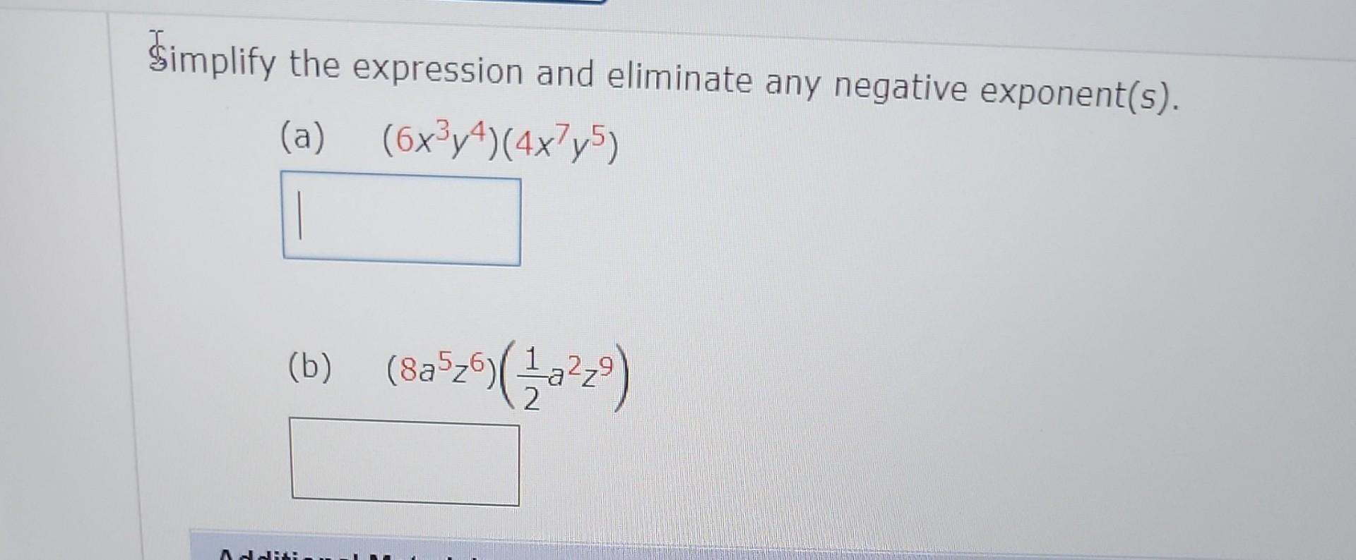 Solved Simplify the expression and eliminate any negative | Chegg.com