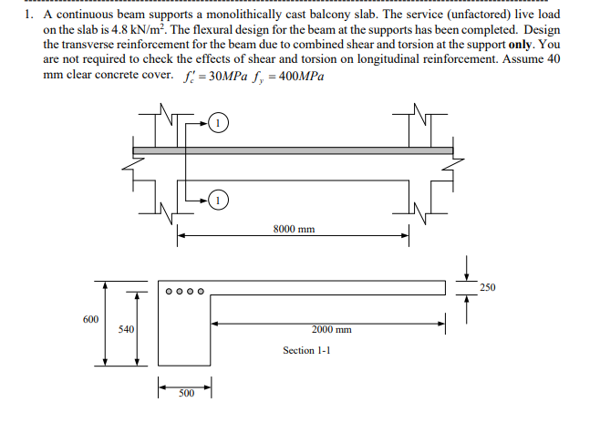 Solved A continuous beam supports a monolithically cast | Chegg.com
