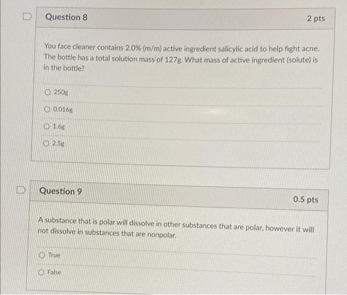 Solved 2 pts D Question 8 You face cleaner contains 2.0% | Chegg.com Solved 2 pts D Question 8 You face cleaner contains 2.0% | Chegg.com