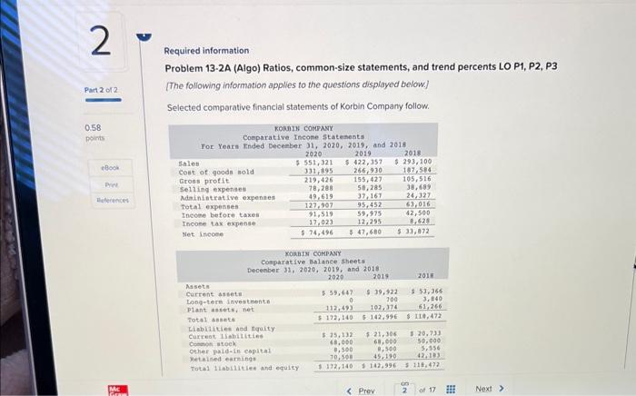 Solved Problem 13-2A (Algo) Ratios, common-size statements, | Chegg.com