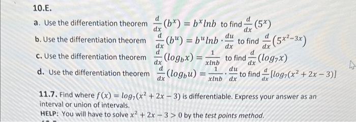 Solved 10.E. a. Use the differentiation theorem | Chegg.com