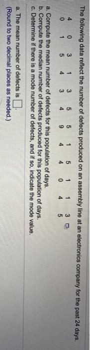 Solved The following data reflect the number of defects | Chegg.com