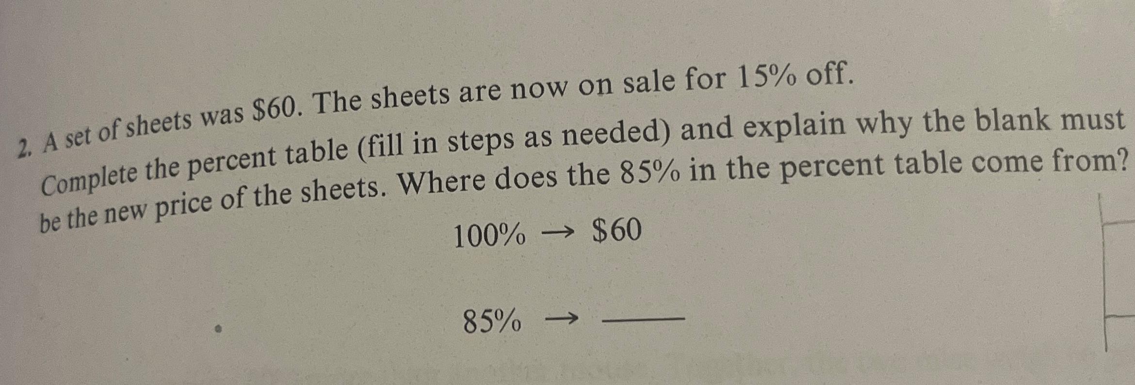 Solved A set of sheets was $60. ﻿The sheets are now on sale | Chegg.com