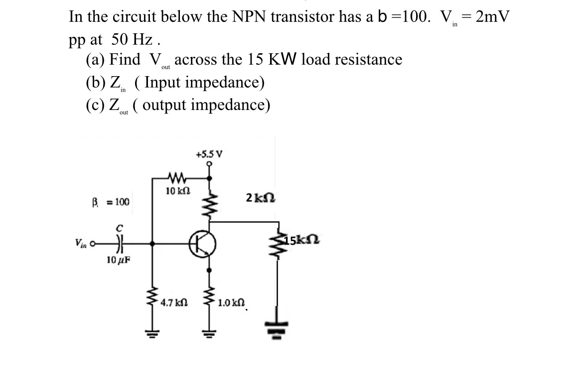 Solved In the circuit below the NPN transistor has a | Chegg.com