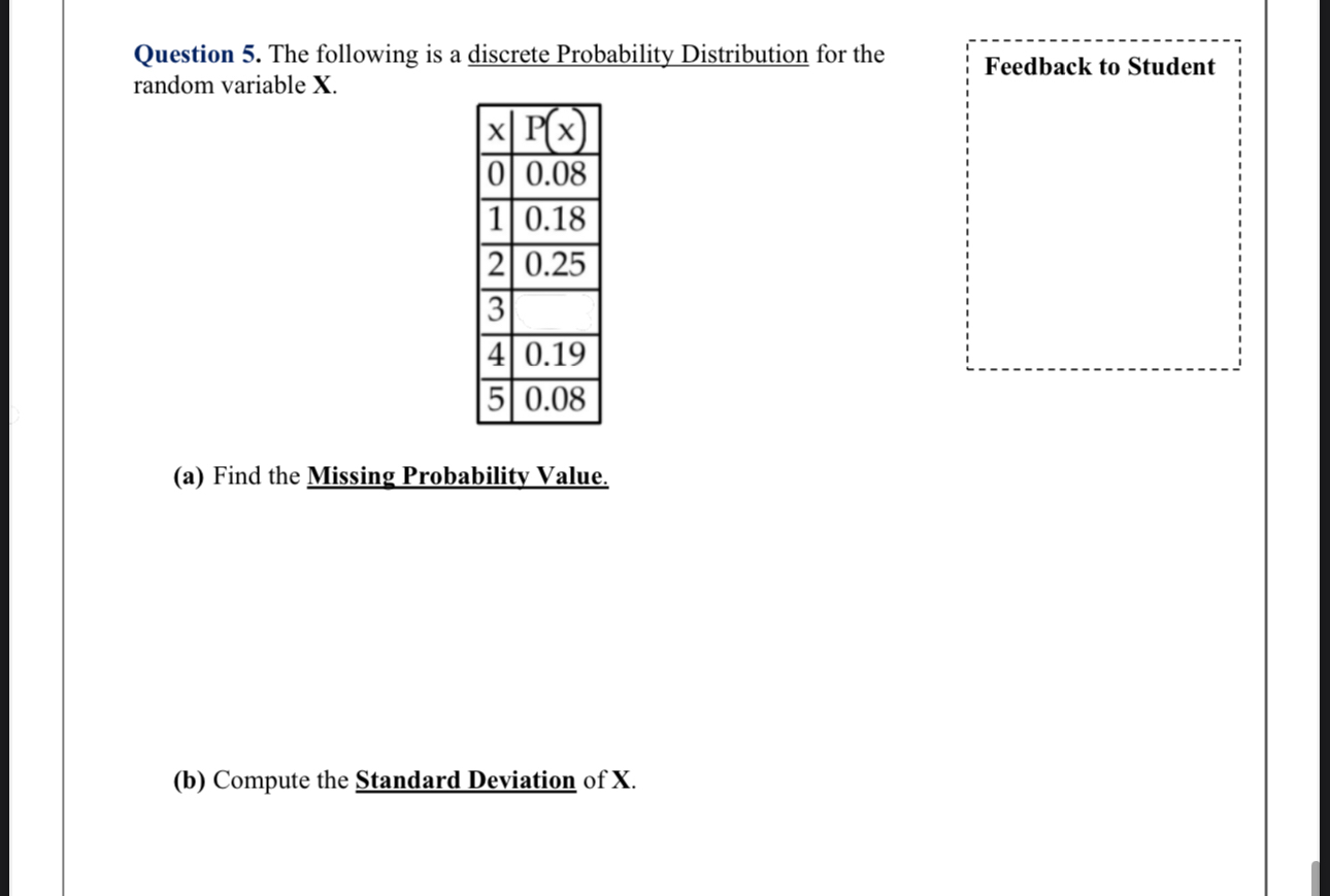 Solved Question 5. ﻿The following is a discrete Probability | Chegg.com