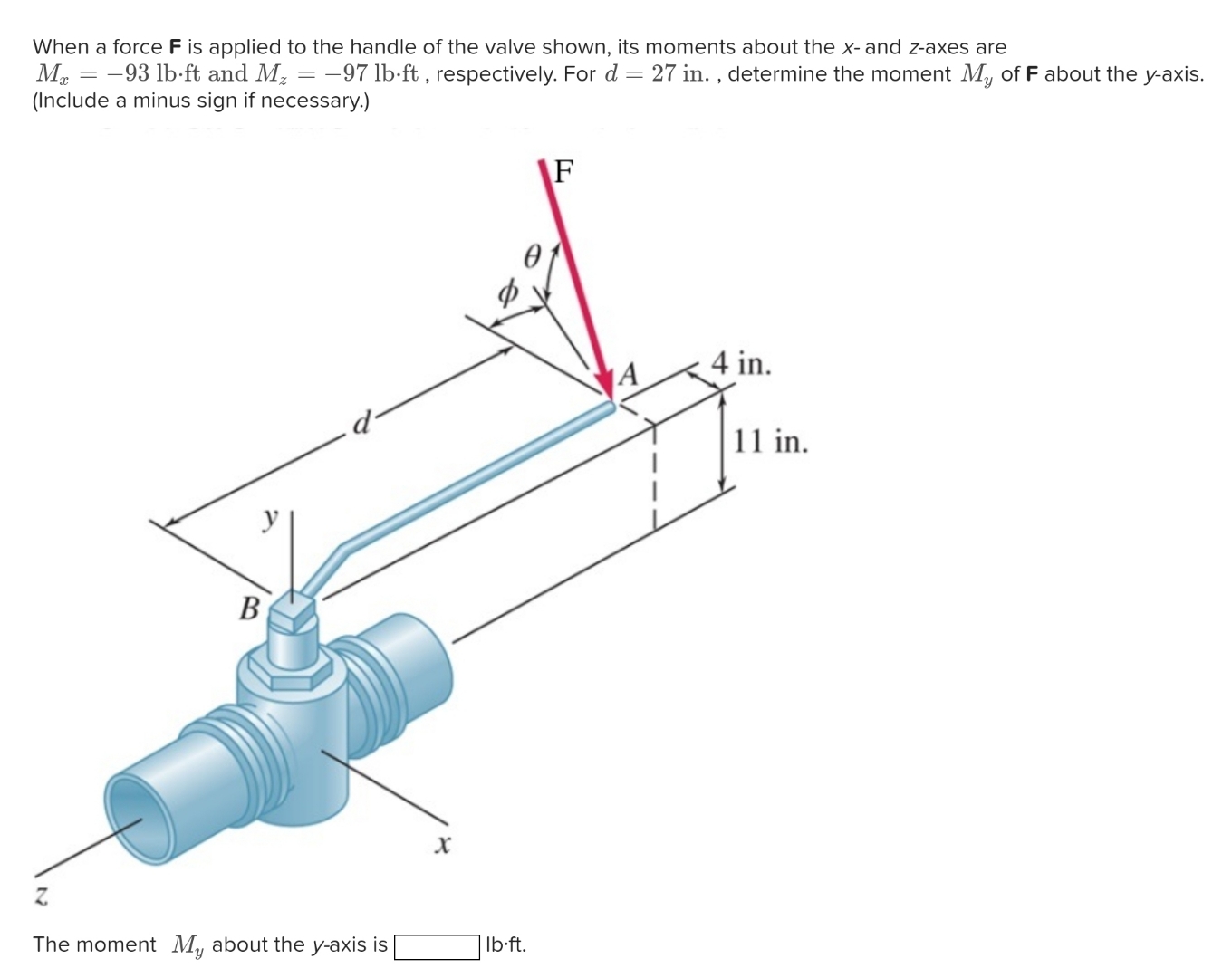 Solved When a force F ﻿is applied to the handle of the valve | Chegg.com
