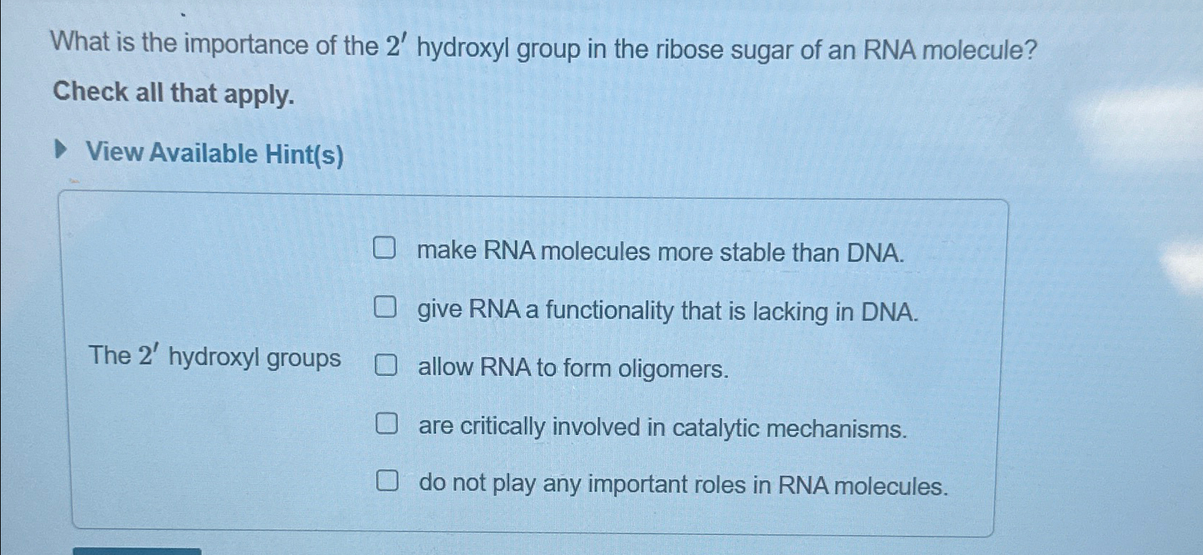 Solved What is the importance of the 2' ﻿hydroxyl group in | Chegg.com