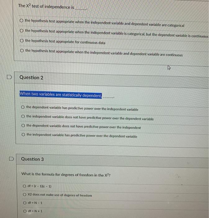 Solved The X2 test of independence is the hypothesis test | Chegg.com