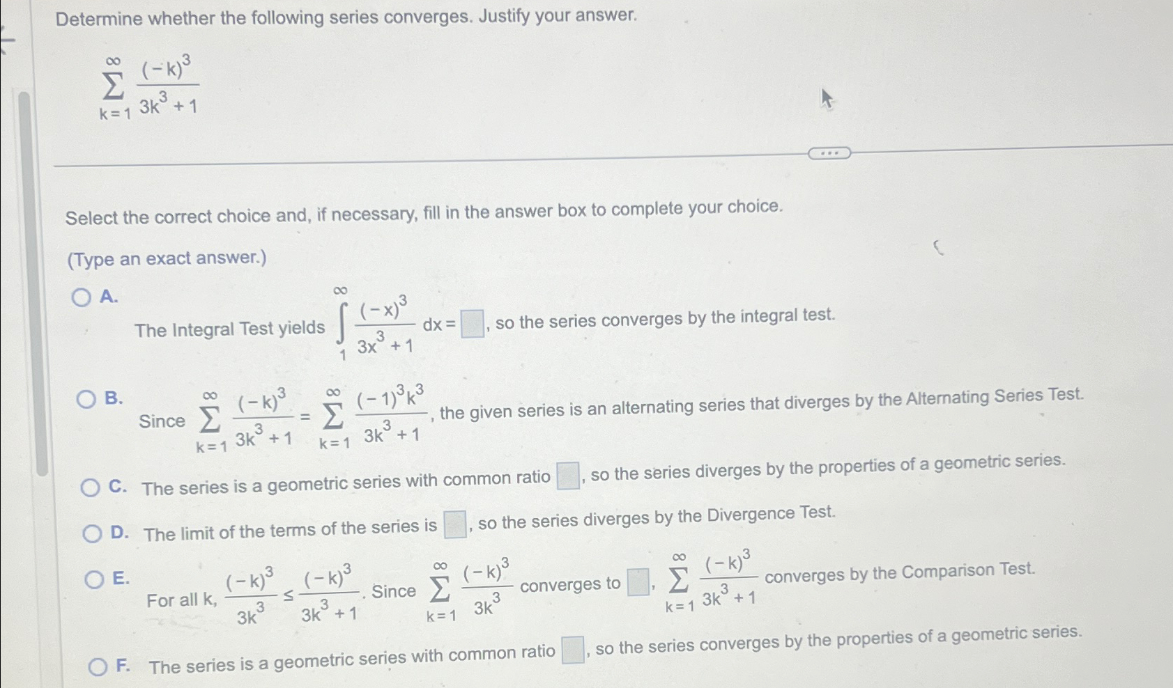 Solved Determine whether the following series converges. | Chegg.com