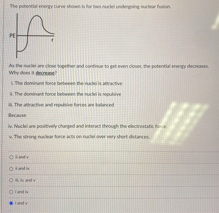 Solved The potential energy curve shown is for two nuclei | Chegg.com