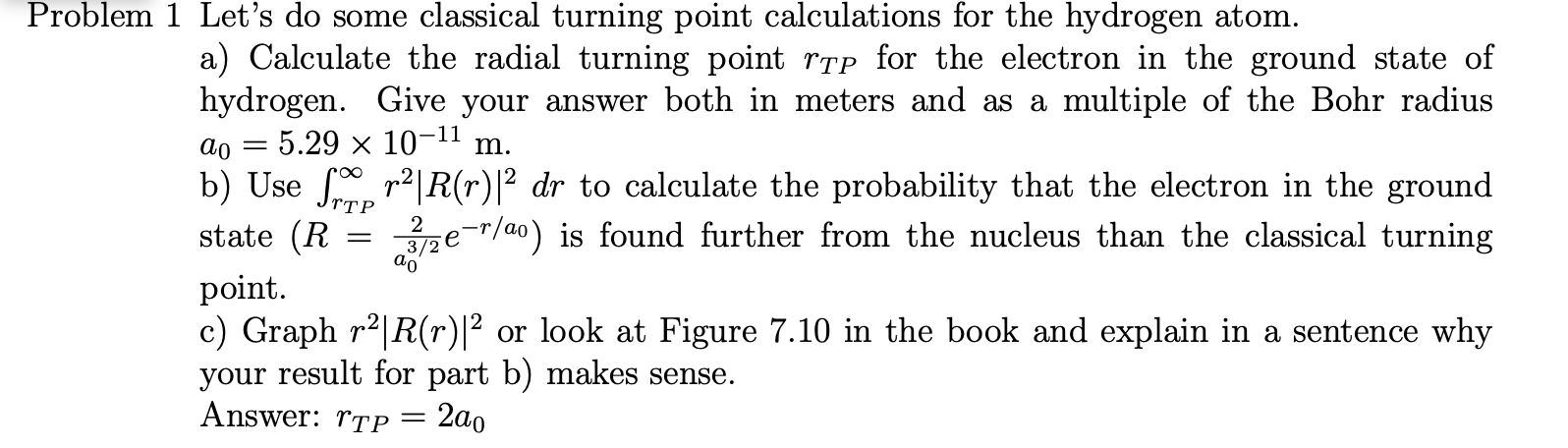 Solved Problem 1 ﻿Let's do some classical turning point | Chegg.com