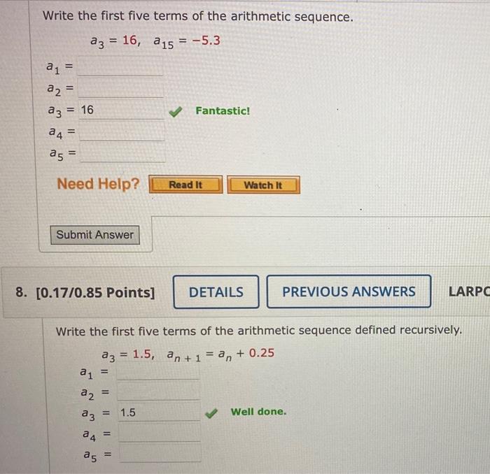 Solved Write the first five terms of the arithmetic | Chegg.com