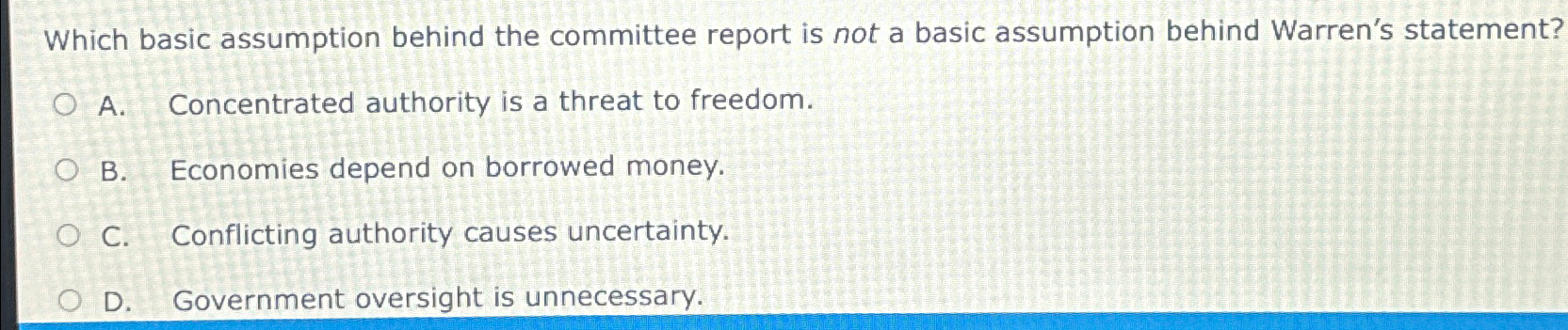Solved Which basic assumption behind the committee report is | Chegg.com