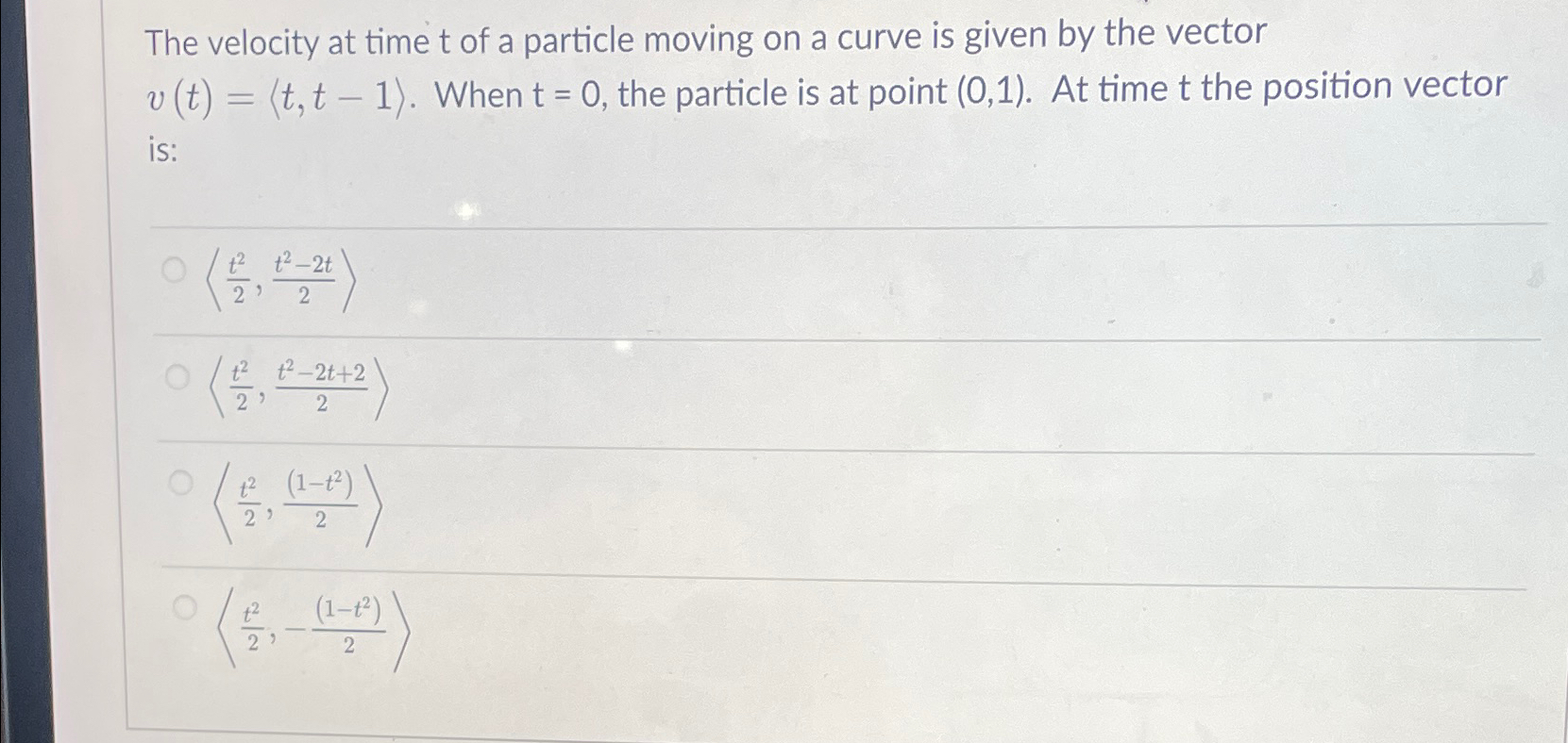 Solved The velocity at time t ﻿of a particle moving on a | Chegg.com