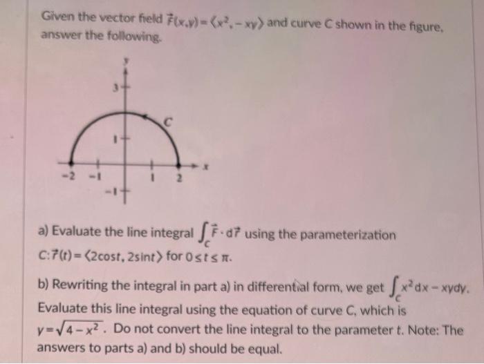 Solved Given the vector field f(x,y)= x2,−xy and curve C | Chegg.com