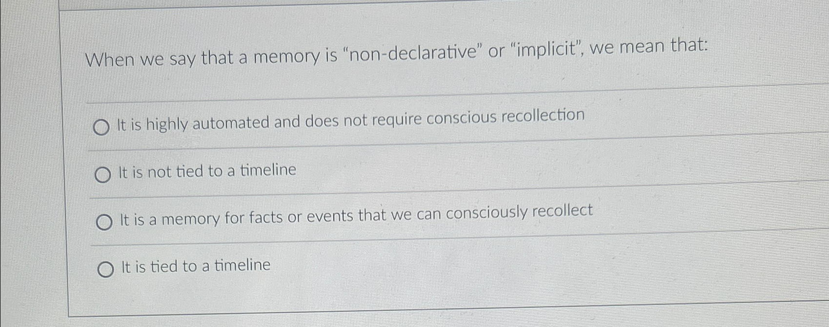 Solved When we say that a memory is "non-declarative" or | Chegg.com