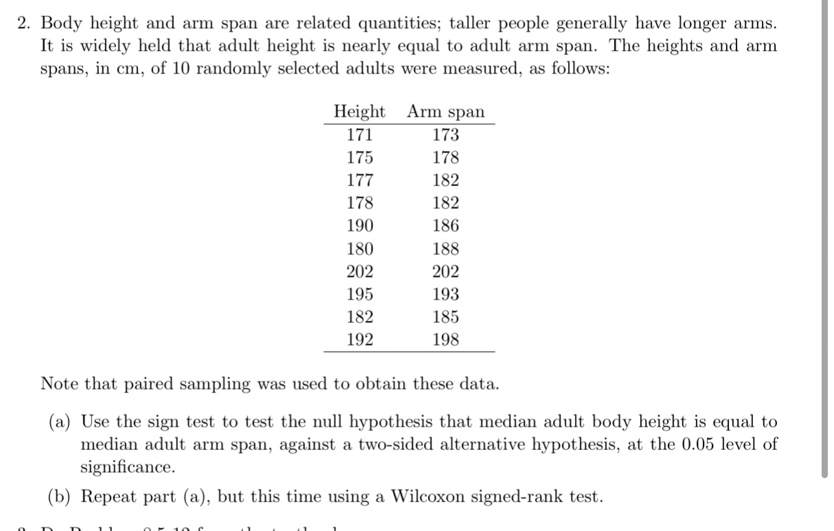 Solved Body height and arm span are related quantities; | Chegg.com