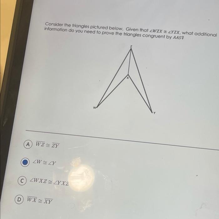 Solved Consider the triangles pictured below. Given that WZX | Chegg.com