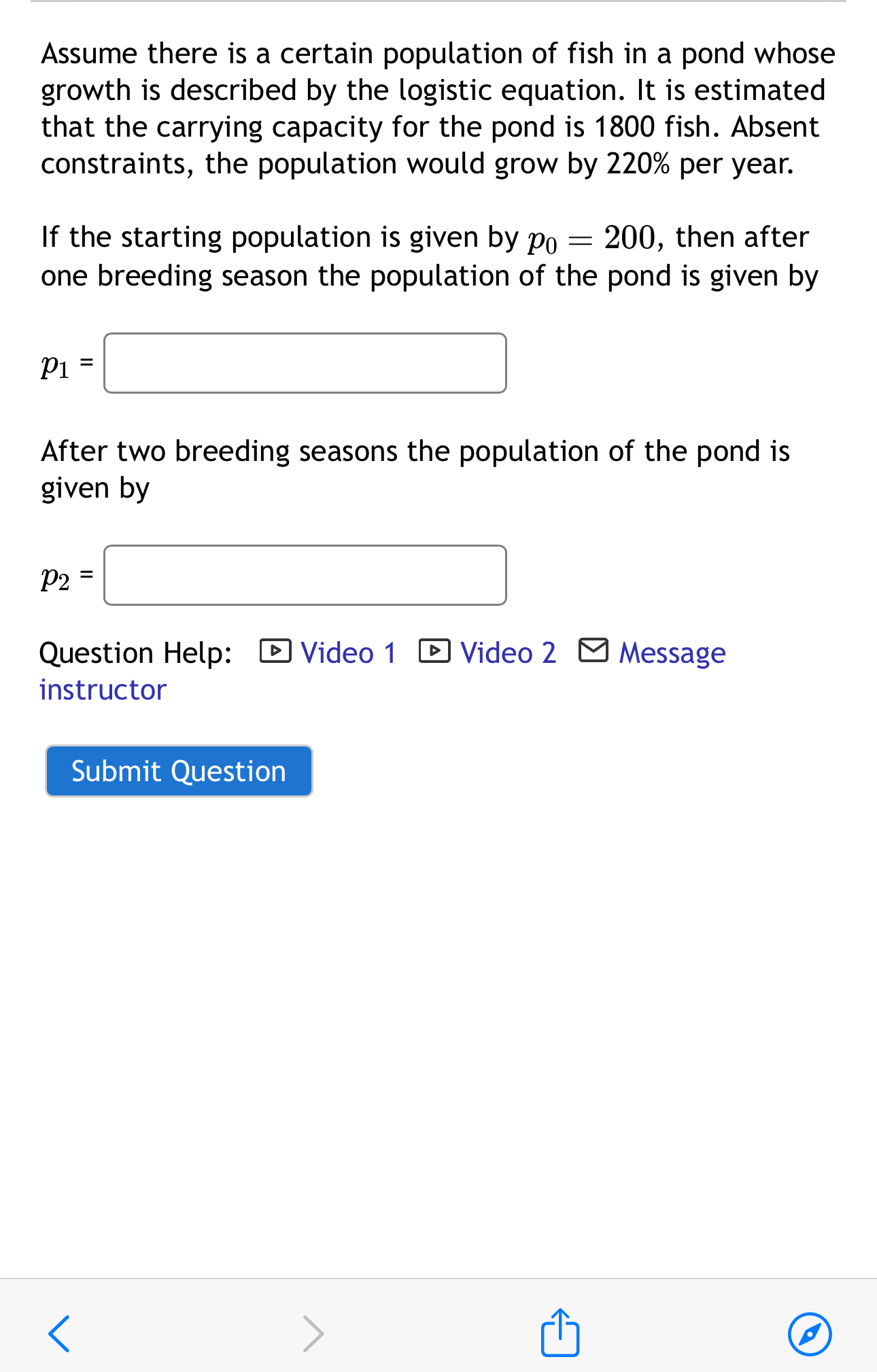 Solved Assume there is a certain population of fish in a | Chegg.com