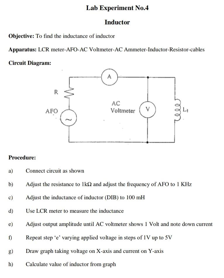 Solved Lab Experiment No.4 Inductor Objective: To find the | Chegg.com
