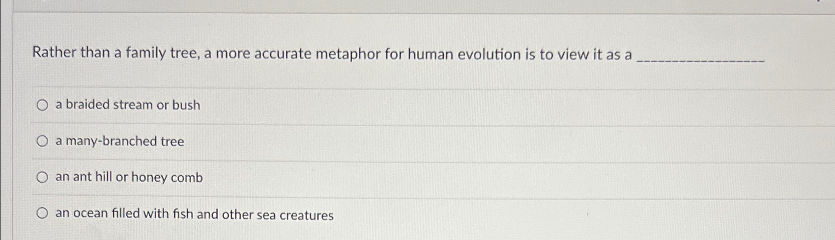 Solved Rather than a family tree, a more accurate metaphor | Chegg.com
