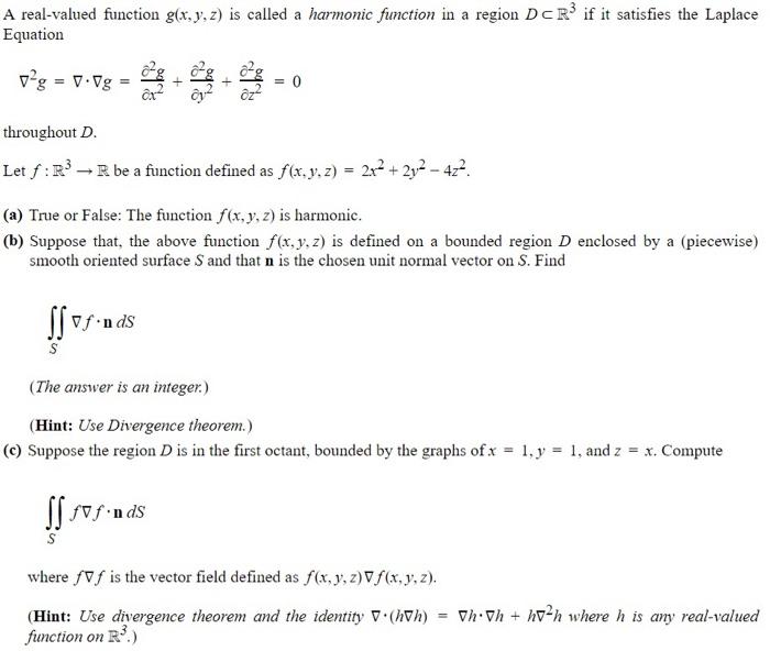 Solved A real-valued function g(x, y, z) is called a | Chegg.com