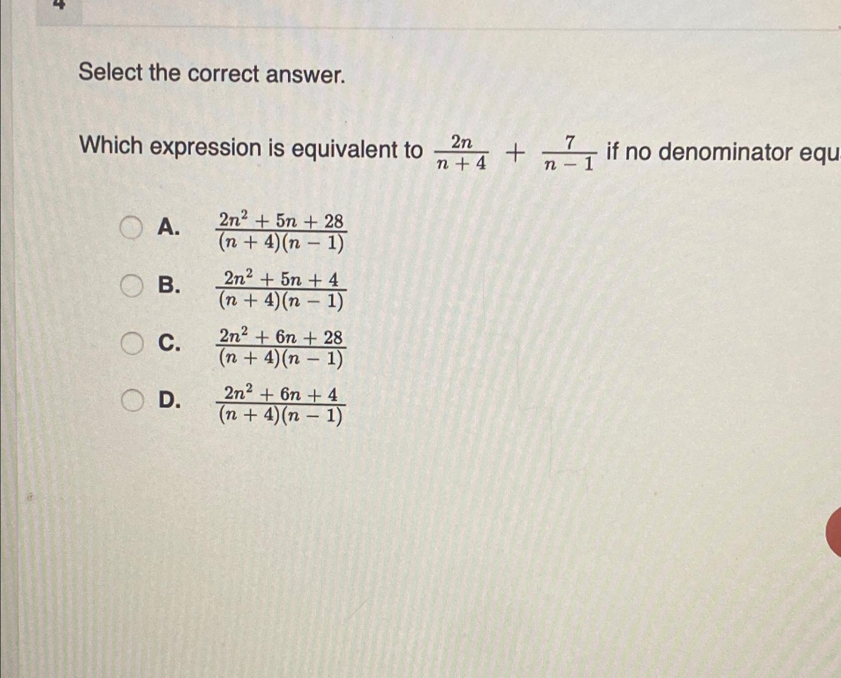Solved Select the correct answer.Which expression is | Chegg.com