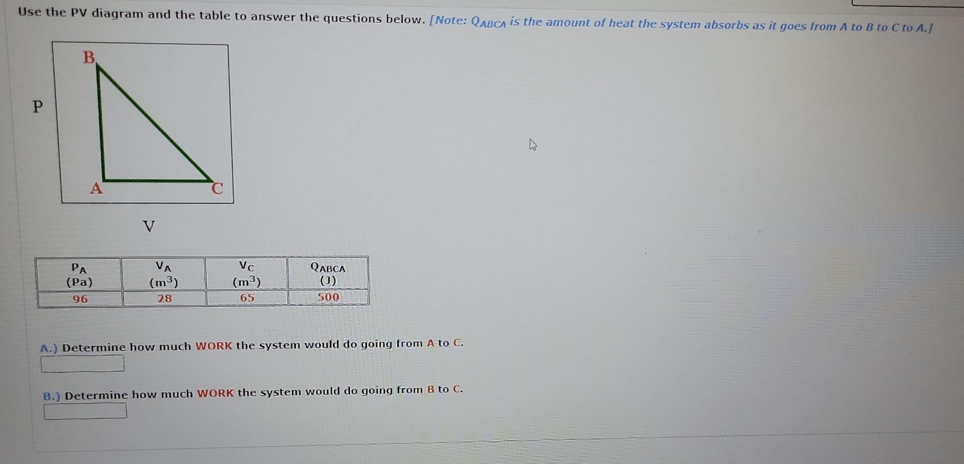 Solved Use the PV diagram and the table to answer the | Chegg.com