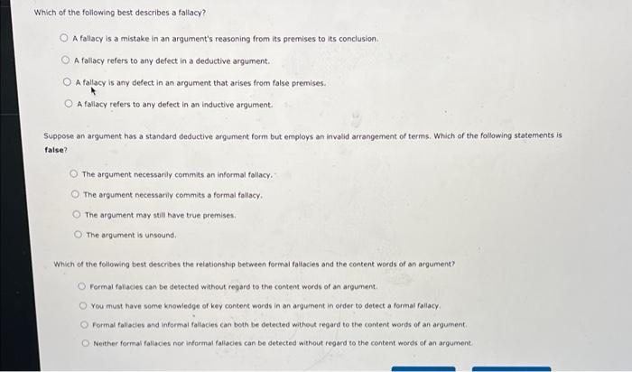 Solved 3.1 Aplia Assignment 1. Formal and Informal Fallacies | Chegg.com