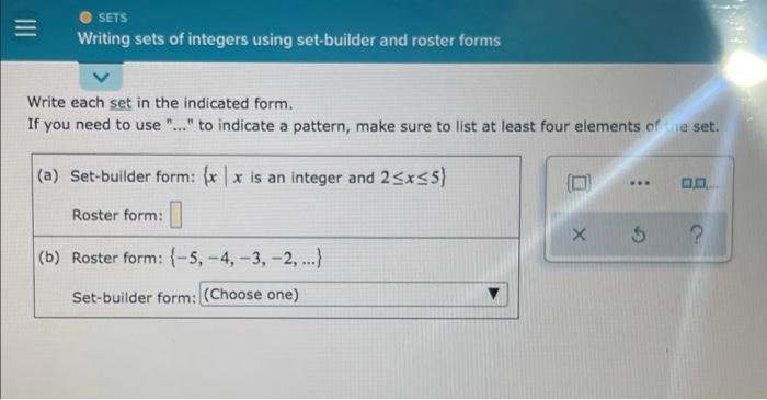 Solved = SETS Writing sets of integers using set-builder and | Chegg.com