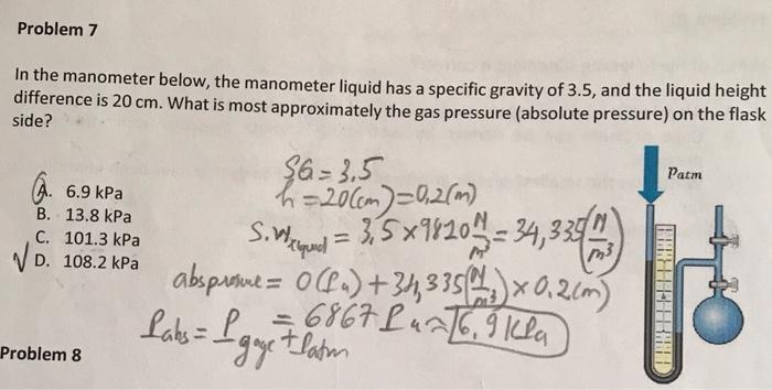 Solved In the manometer below, the manometer liquid has a | Chegg.com