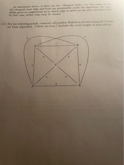 Solved As mentioned above, if there are two "cheapest links" | Chegg.com