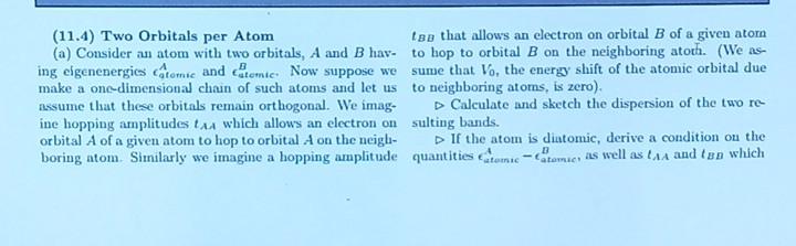 Solved 11 4 Two Orbitals Per Atom A Consider An Atom