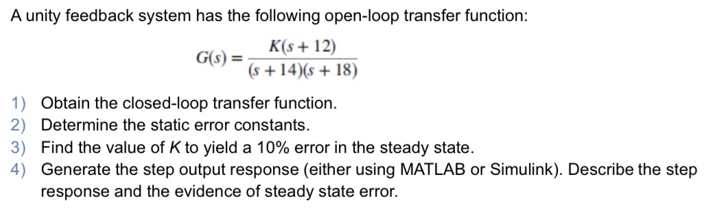Solved A unity feedback system has the following open-loop | Chegg.com