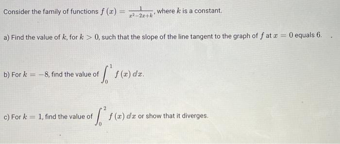 Solved Consider the family of functions f (x) = where k is a | Chegg.com