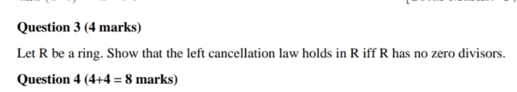 Solved Let R be a ring. Show that the left cancellation law | Chegg.com