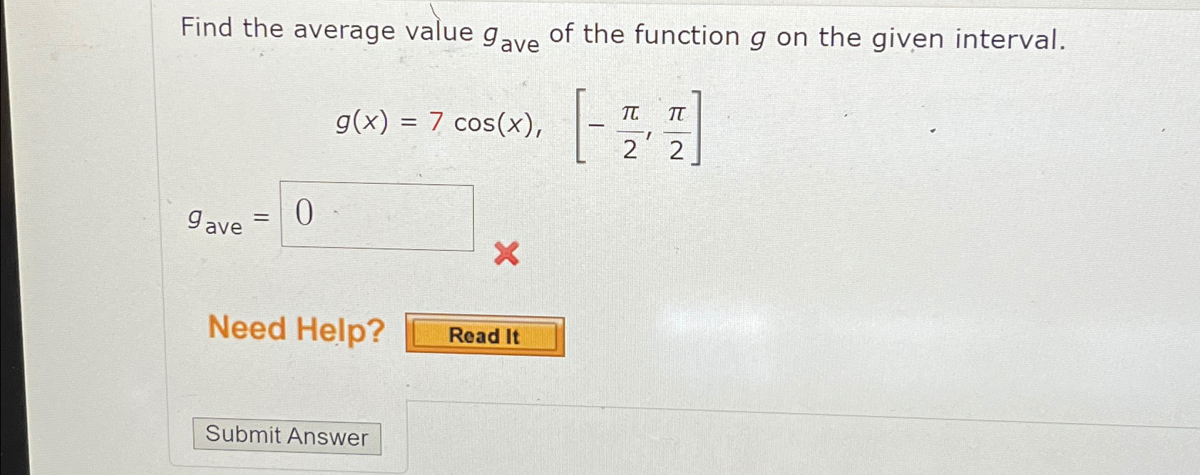 Solved Find The Average Value Gave ﻿of The Function G ﻿on