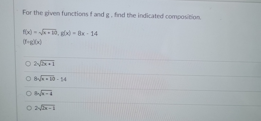 Solved For the given functions f ﻿and g, ﻿find the indicated | Chegg.com
