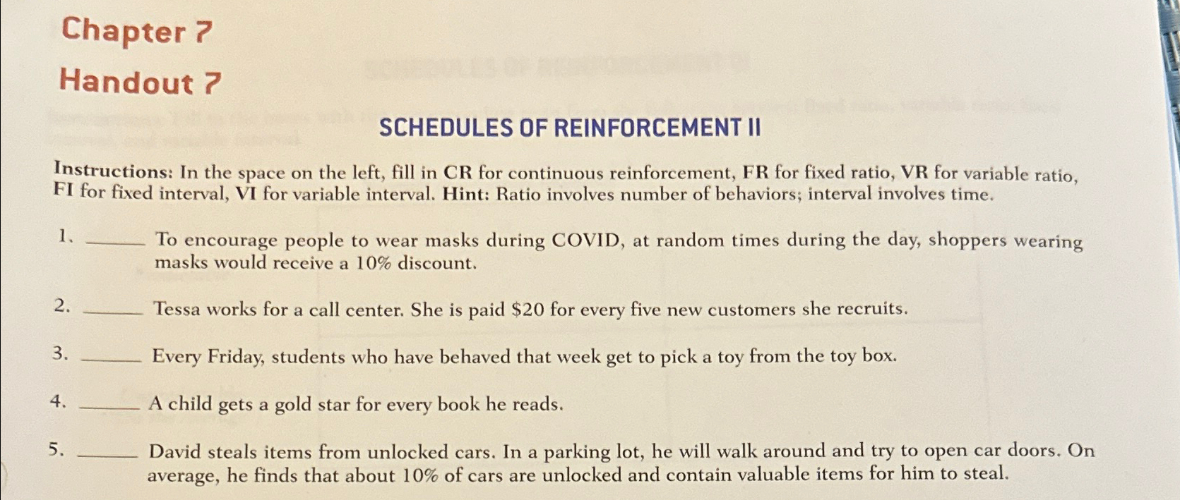 Solved Chapter ?Handout?SCHEDULES OF REINFORCEMENT | Chegg.com