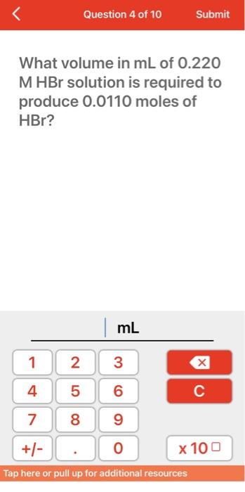 Solved What volume in mL of 0.220 MHBr solution is required | Chegg.com