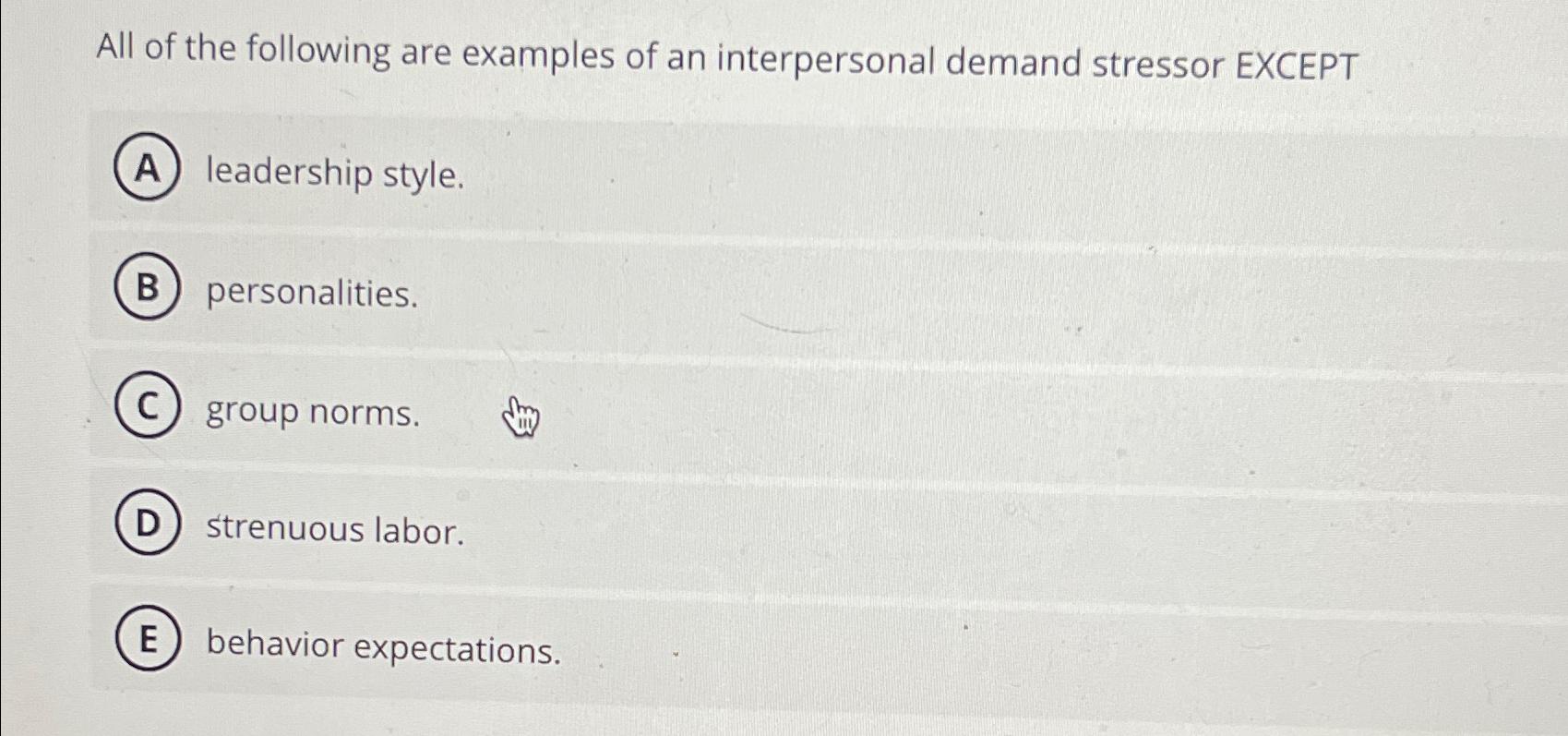 Solved All of the following are examples of an interpersonal | Chegg.com