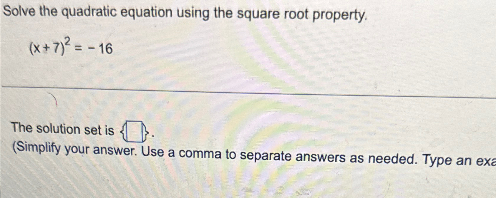 Solved Solve the quadratic equation using the square root | Chegg.com