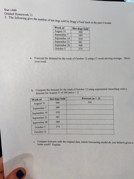 Solved Stat 1400 Graded Homework 11 2. The following give | Chegg.com